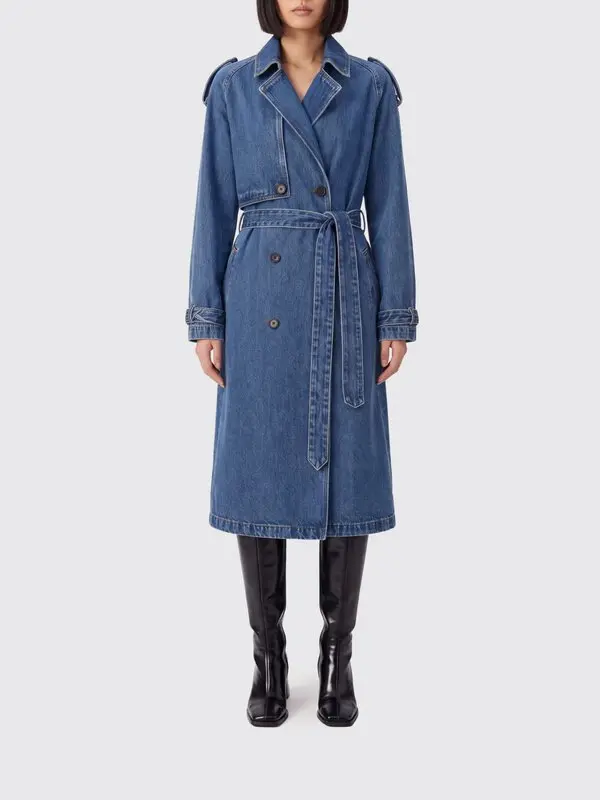 ANINE BING Long Double-breasted Trench Coat In Cotton Denim With A Waist Belt