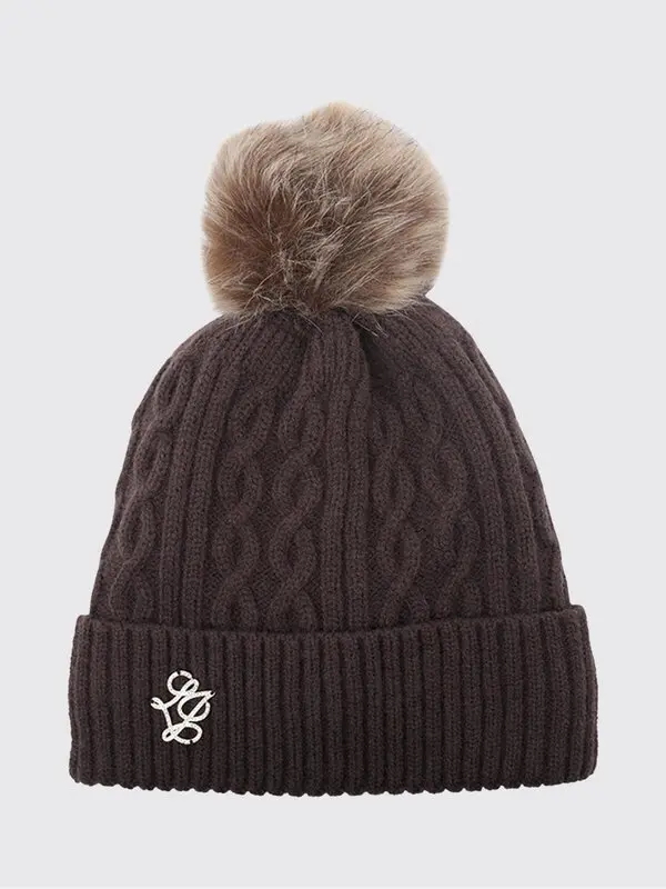 Liu Jo Wool Blend Beanie With Pom-pom And Monogram Cuff - Brown