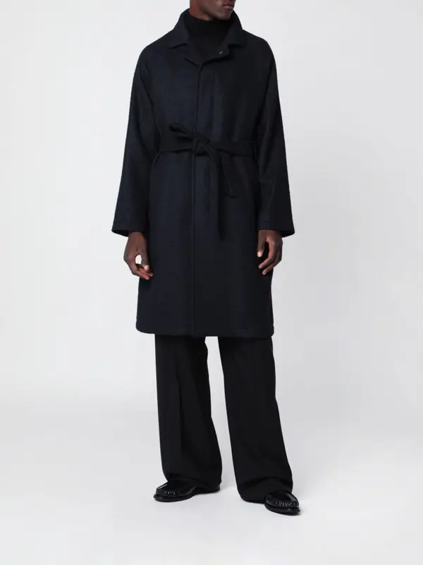 Tagliatore Single-breasted Knee-length Wool Blend Coat With Waist Belt