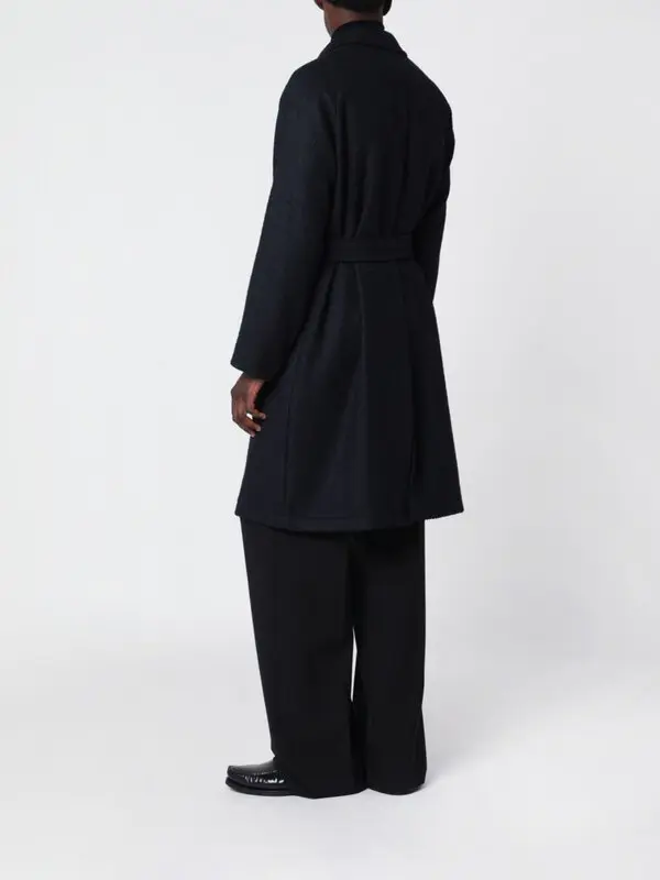 Tagliatore Single-breasted Knee-length Wool Blend Coat With Waist Belt