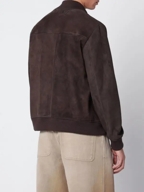 SALVATORE SANTORO Suede Leather Bomber Jacket With High Neck And Zip Closure