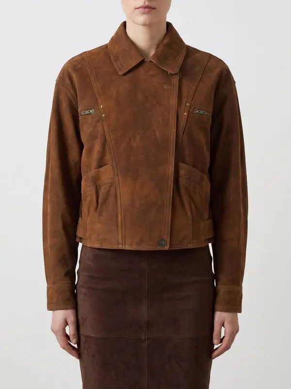 Isabel Marant Étoile Suede Leather Shirt Jacket With Concealed Closure - Brown