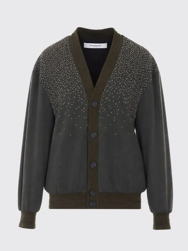 GOLDEN GOOSE V-neck Virgin Wool Blend Cardigan With Crystals
