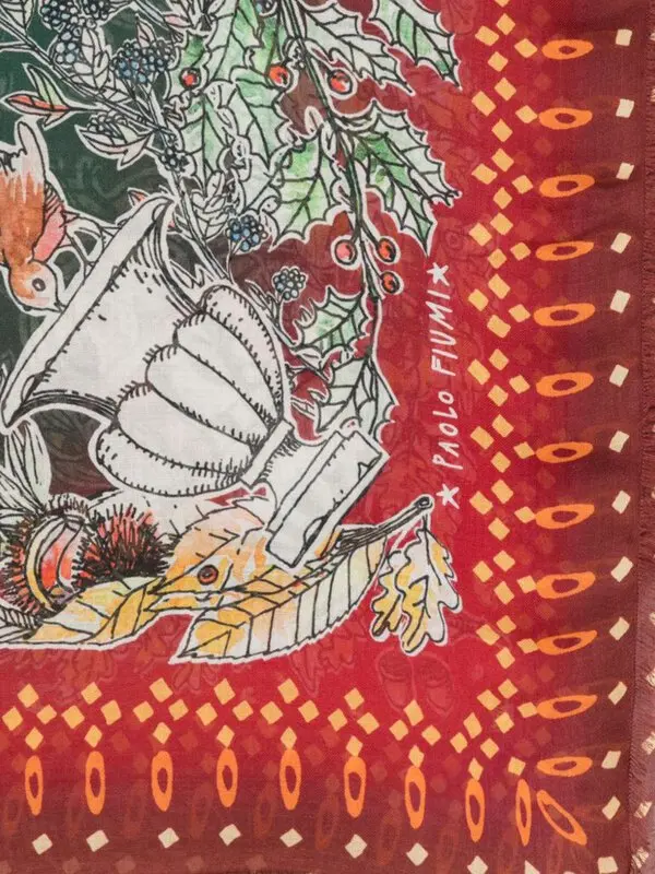 Faliero Sarti 100% Cashmere Scarf With Ethnic Print And Fringed Hem