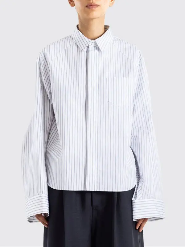 Sacai Striped Cotton-blend Shirt With Dropped Shoulders And Curved Hem
