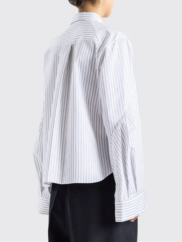 Sacai Striped Cotton-blend Shirt With Dropped Shoulders And Curved Hem