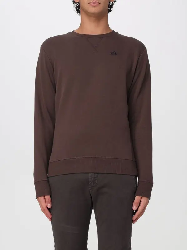 LA MARTINA Crewneck Cotton Sweatshirt With Dropped Shoulders And Contrast Logo - Brown