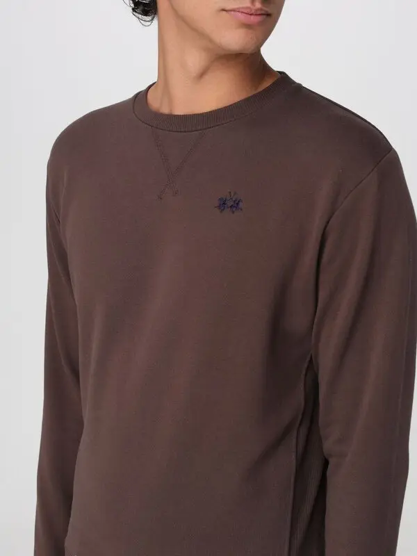 LA MARTINA Crewneck Cotton Sweatshirt With Dropped Shoulders And Contrast Logo - Brown