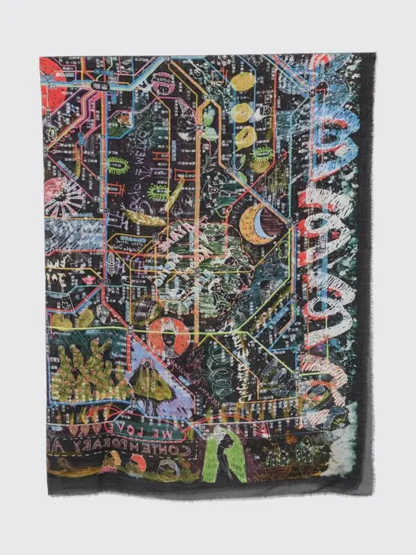 Faliero Sarti 100% Cashmere Scarf With Graphic Print And Fringed Hem