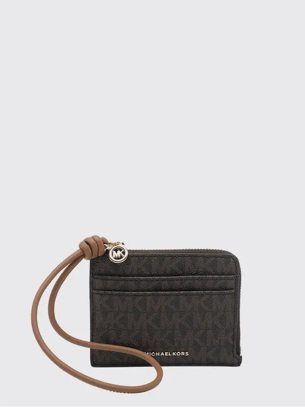 Michael Kors Jet Set Monogram Coated Cotton Card Holder With Zip Closure - Brown