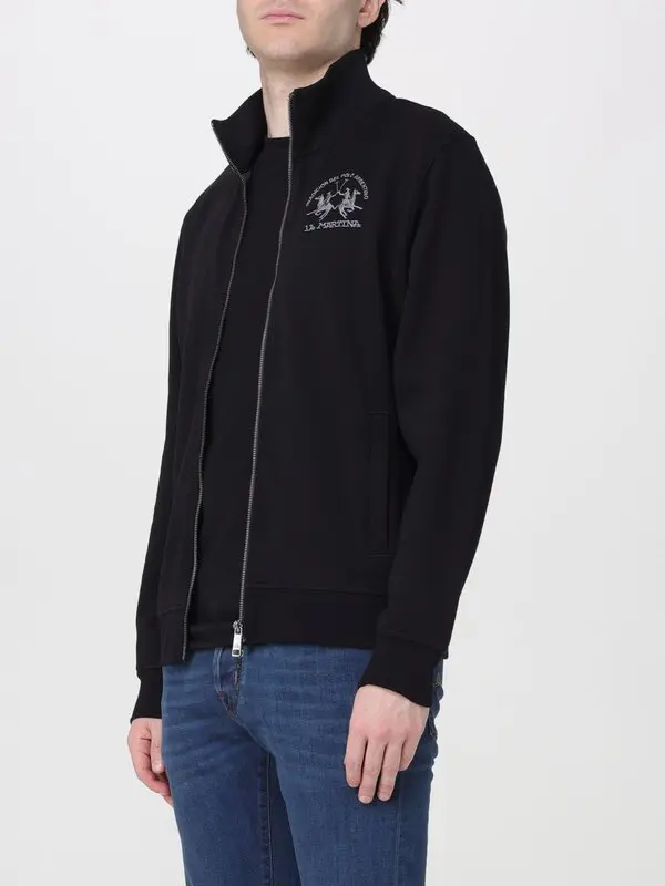 LA MARTINA Turtleneck Zip-up Sweatshirt With Contrast Logo In Cotton