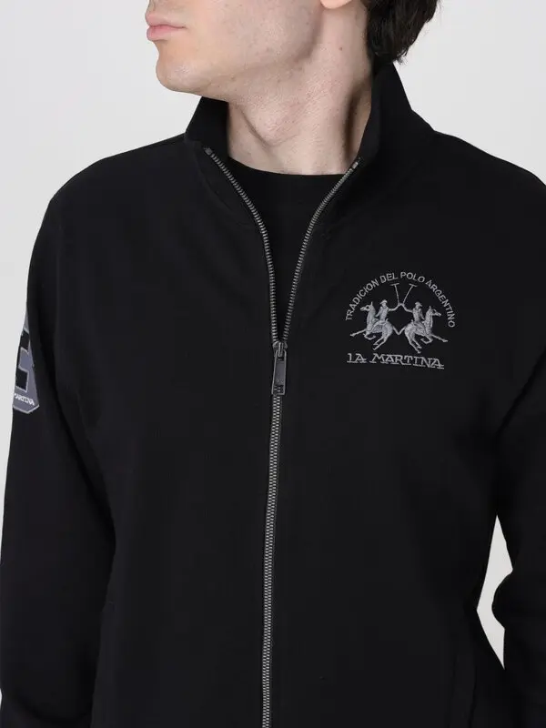 LA MARTINA Turtleneck Zip-up Sweatshirt With Contrast Logo In Cotton