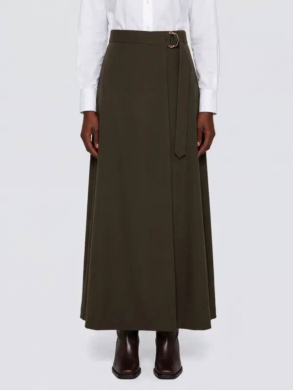 Burberry High-waisted Pure Wool Midi Wrap Skirt With Side Buckle