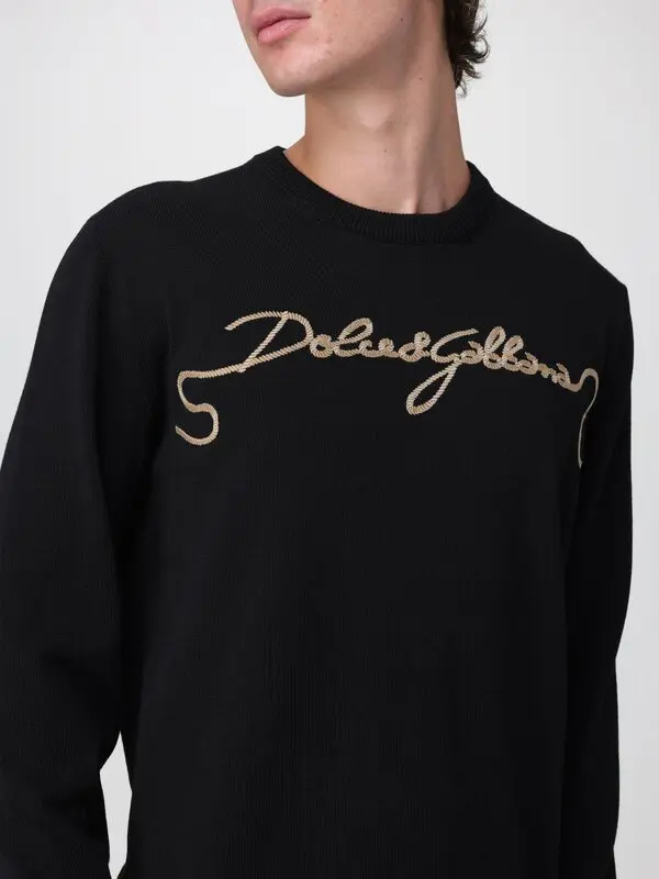 Dolce & Gabbana Crewneck Jumper In Pure Virgin Wool With Chest Logo Embroidery