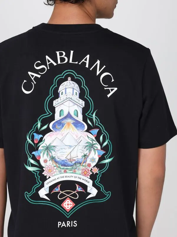 Casablanca Organic Cotton Crew Neck T-shirt With Logo Print - Black