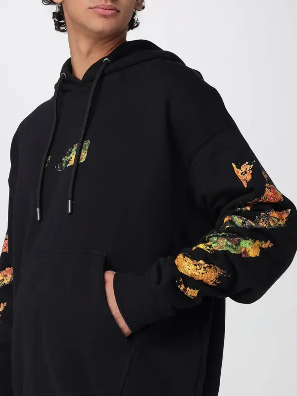 Off-White Relaxed Fit Cotton Hoodie With Arrow Logo And Diagonal Prints