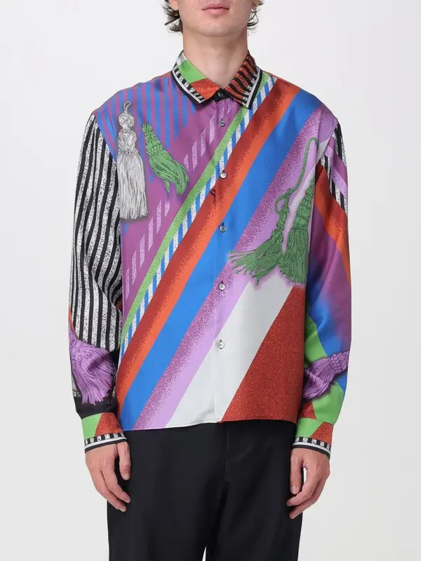 Versace Long-sleeved Graphic Print Silk Shirt