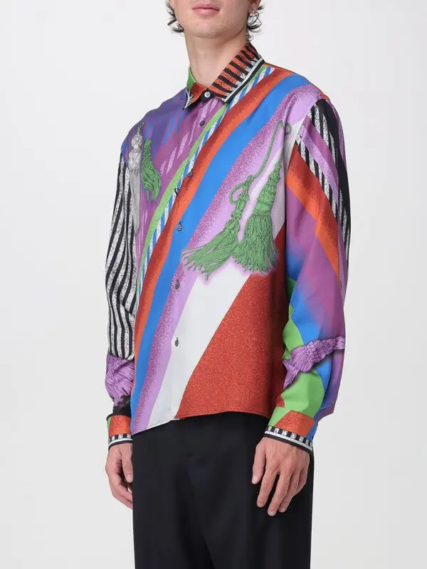 Versace Long-sleeved Graphic Print Silk Shirt