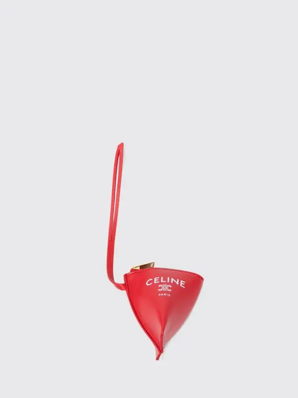 Celine Zipped Smooth Lambskin Leather Key Pouch With Logo - Red