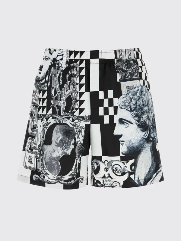 Versace Graphic Print Swim Shorts With Elasticated Waist - Black