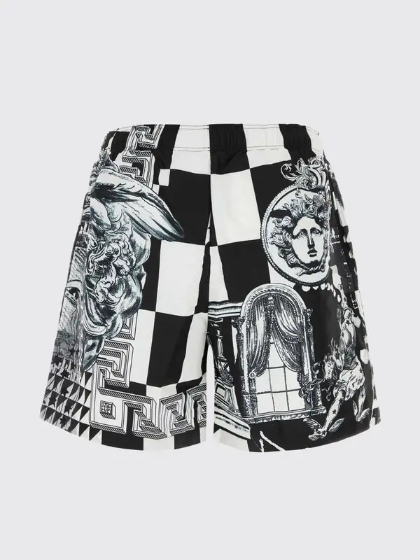 Versace Graphic Print Swim Shorts With Elasticated Waist - Black