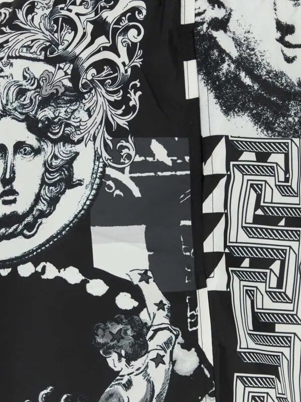 Versace Graphic Print Swim Shorts With Elasticated Waist - Black