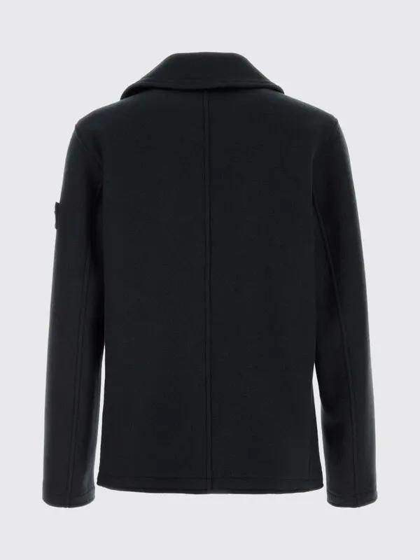Stone Island Double-breasted Wool Peacoat With Compass Logo Patch