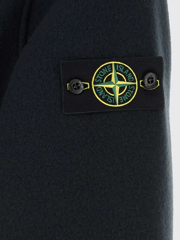 Stone Island Double-breasted Wool Peacoat With Compass Logo Patch