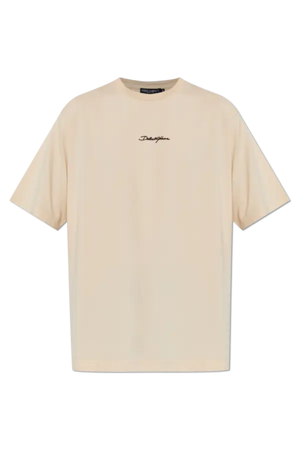 Dolce & Gabbana Cotton T-shirt With Embroidered Logo - Beige