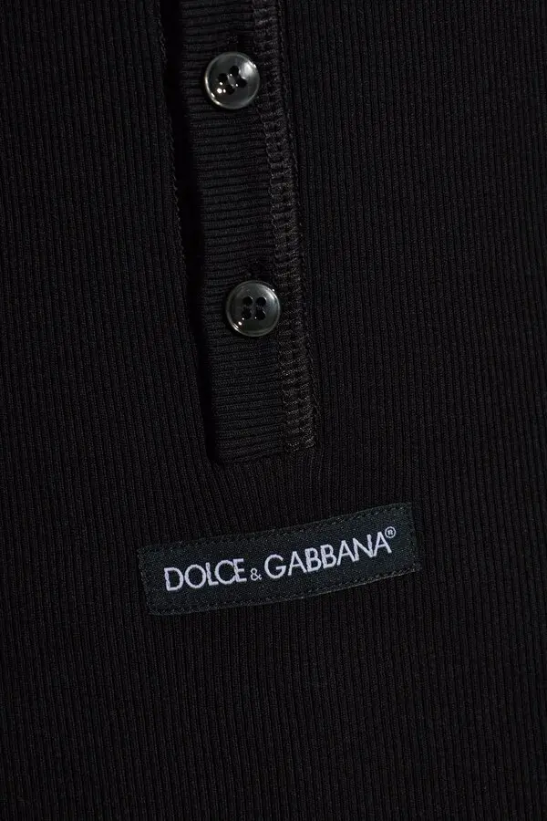 Dolce & Gabbana Ribbed Cotton Crew Neck Top With Long Sleeves By