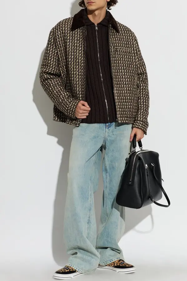 Dolce & Gabbana Houndstooth Wool Jacket With Corduroy Collar