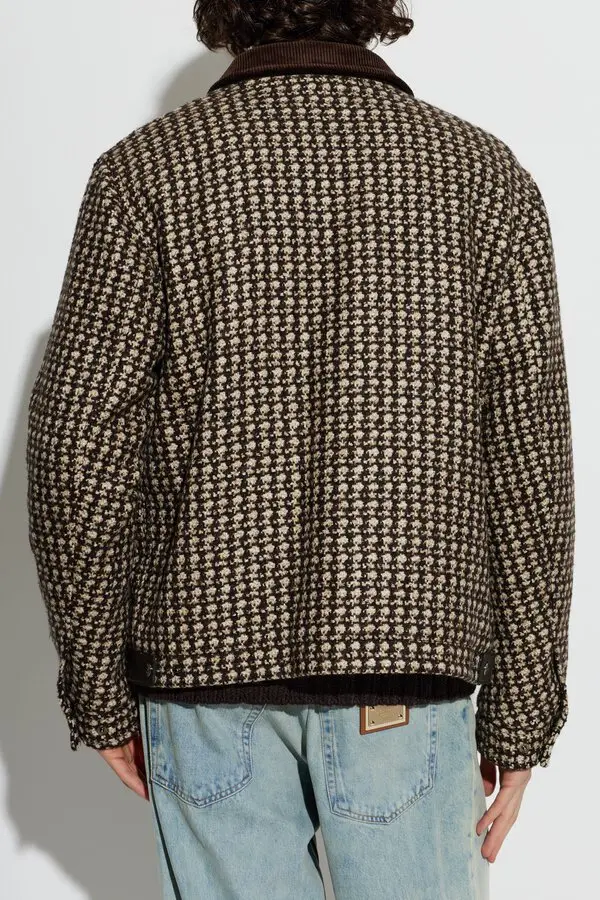 Dolce & Gabbana Houndstooth Wool Jacket With Corduroy Collar