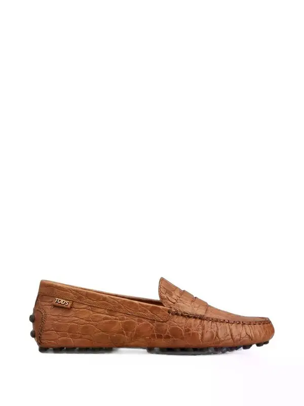 TOD'S Gommino Crocodile-effect Leather Loafers - Brown