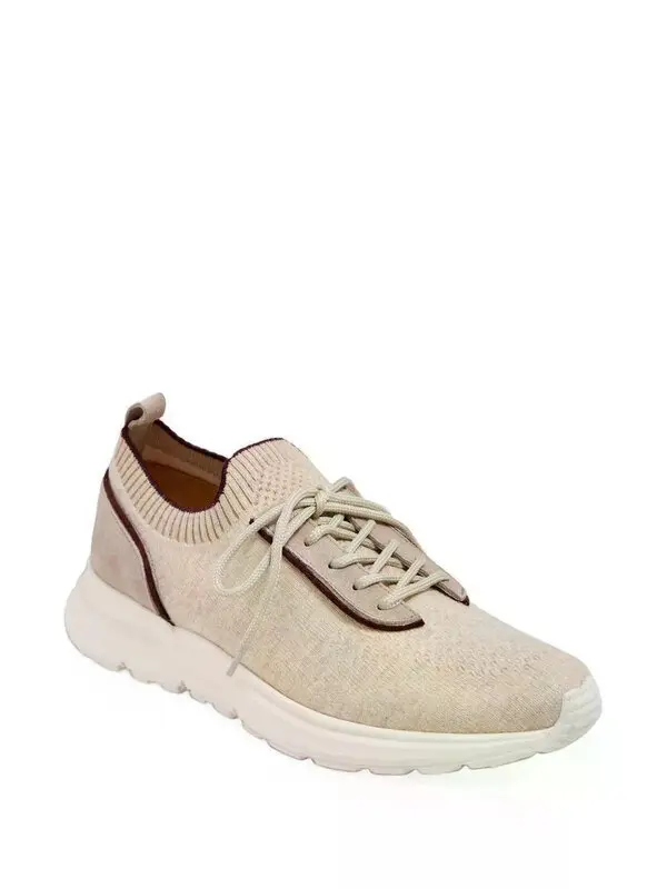 Eleventy Knit Leather-trim Sneakers - Neutrals