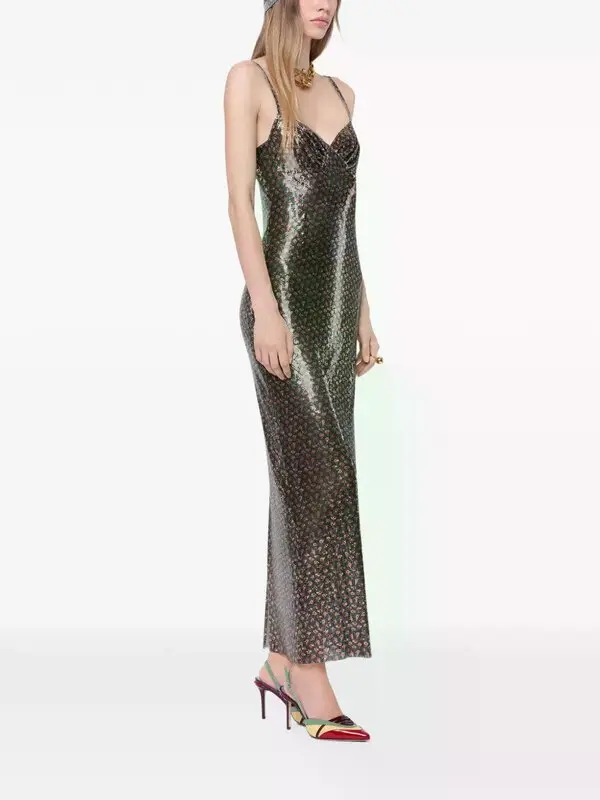 Rabanne Hand Assembled Long Dress In Liberty-print Mesh - Black