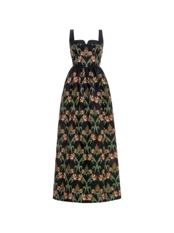 Agua Bendita Jaspe Embroidered Linen Dress - Black