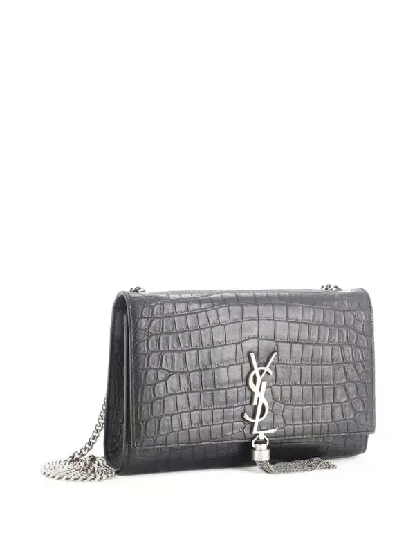 Saint Laurent Classic Monogram Tassel Crocodile Embossed Leather Medium Crossbody Bag