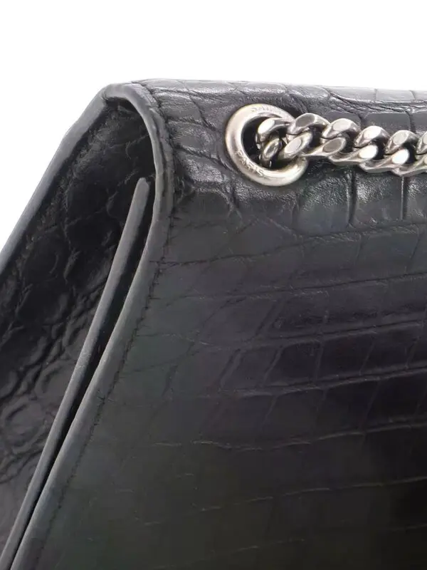 Saint Laurent Classic Monogram Tassel Crocodile Embossed Leather Medium Crossbody Bag