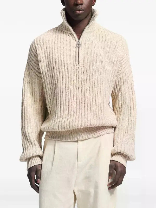 BRAM’S FRUIT Fisherman Logo-intarsia Quarter-zip Sweater