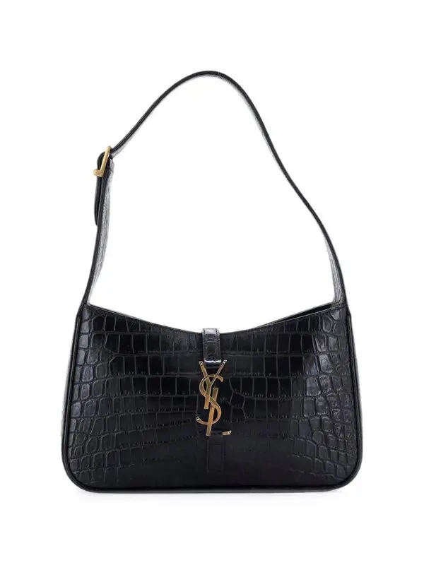 Saint Laurent Le 5 A 7 Crocodile Embossed Leather Small Hobo Bag