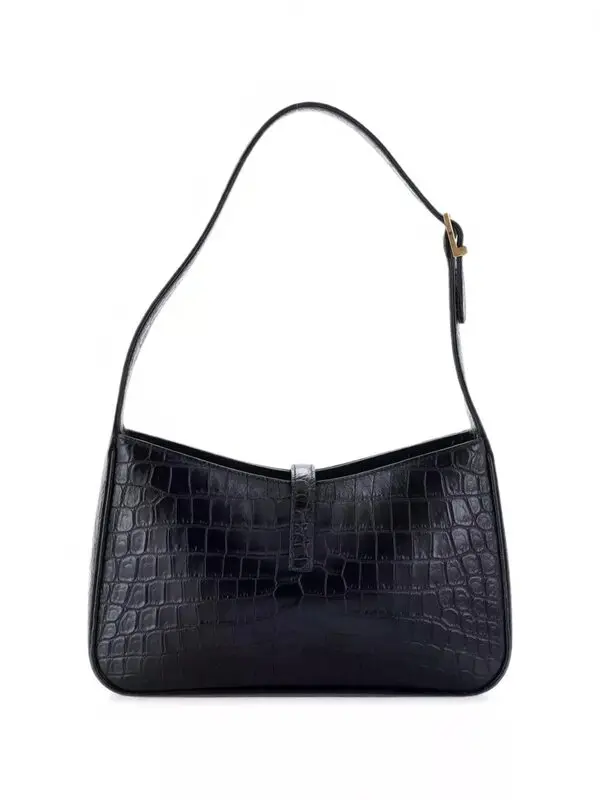 Saint Laurent Le 5 A 7 Crocodile Embossed Leather Small Hobo Bag