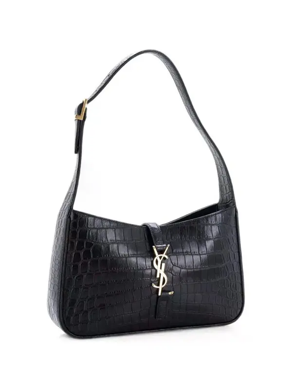 Saint Laurent Le 5 A 7 Crocodile Embossed Leather Small Hobo Bag