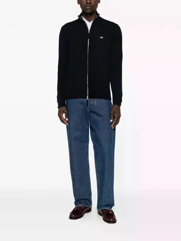 Gant Zip-up Lambswool Cardigan - Blue