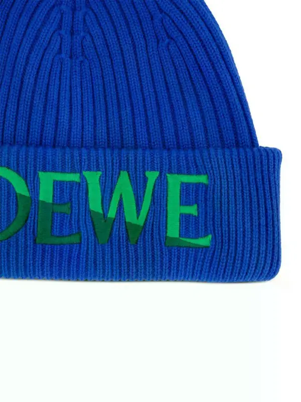Loewe Logo-embroidered Ribbed-knit Beanie Hat