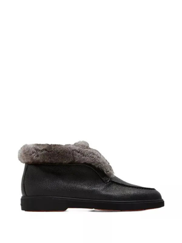 Santoni Fur-trim Pebbled-leather Desert Boots