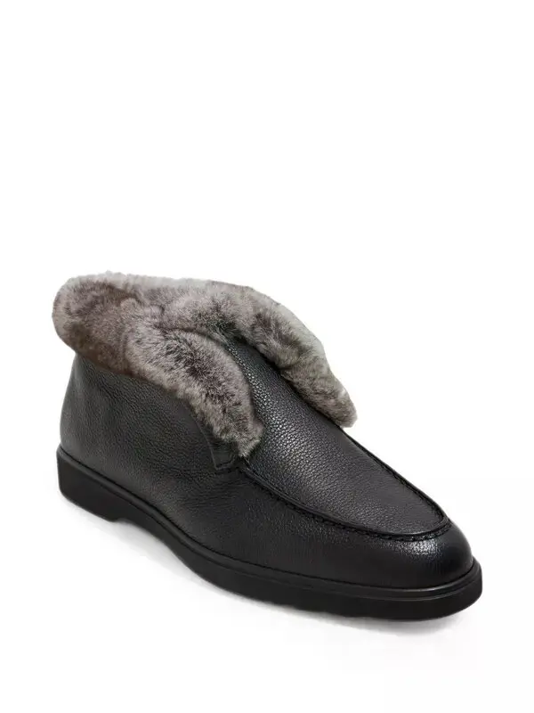 Santoni Fur-trim Pebbled-leather Desert Boots