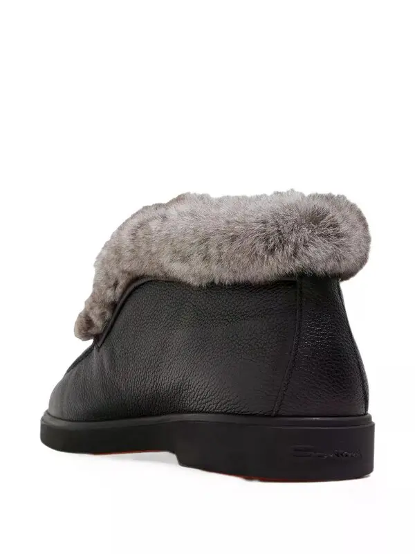 Santoni Fur-trim Pebbled-leather Desert Boots