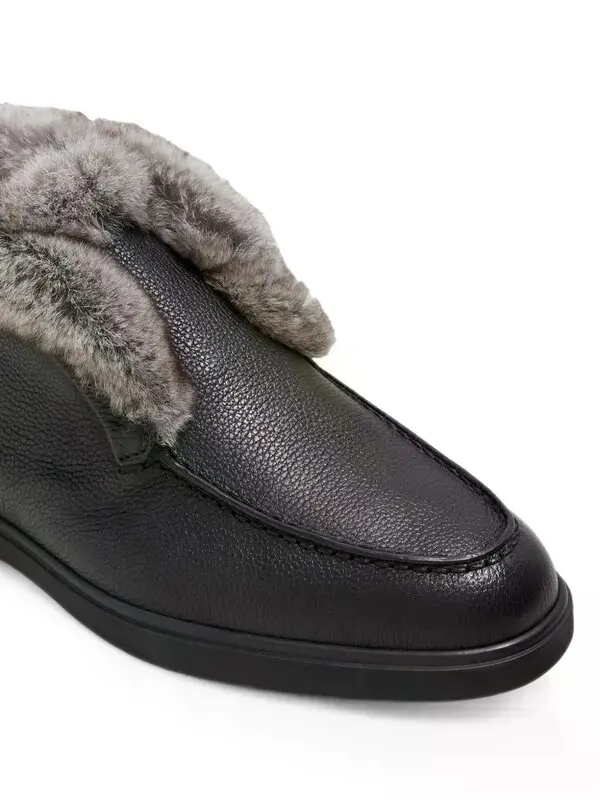 Santoni Fur-trim Pebbled-leather Desert Boots