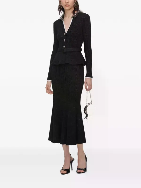 SELF-PORTRAIT Bead-embellished Ribbed-knit Midi Dress - Black