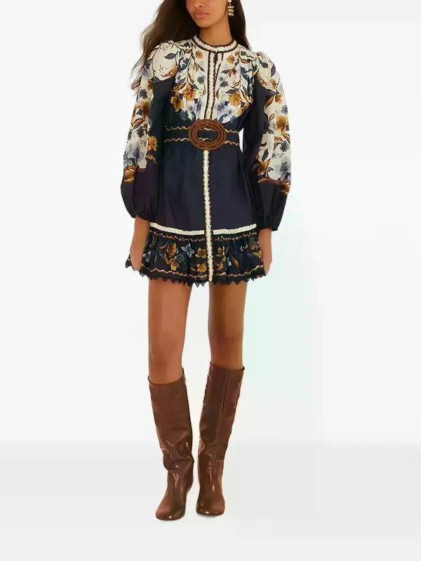 Farm Rio Floral-print Belted Mini Dress